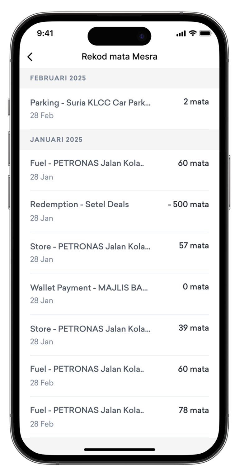 Pemandu: Mata ganjaran Mesra Rewards – Setel