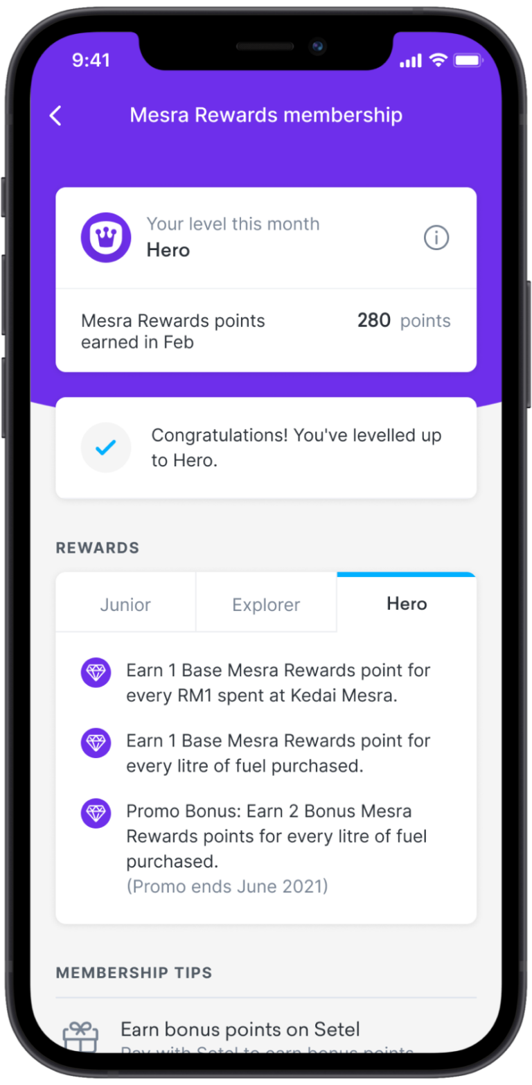 Mesra membership tiers | Setel